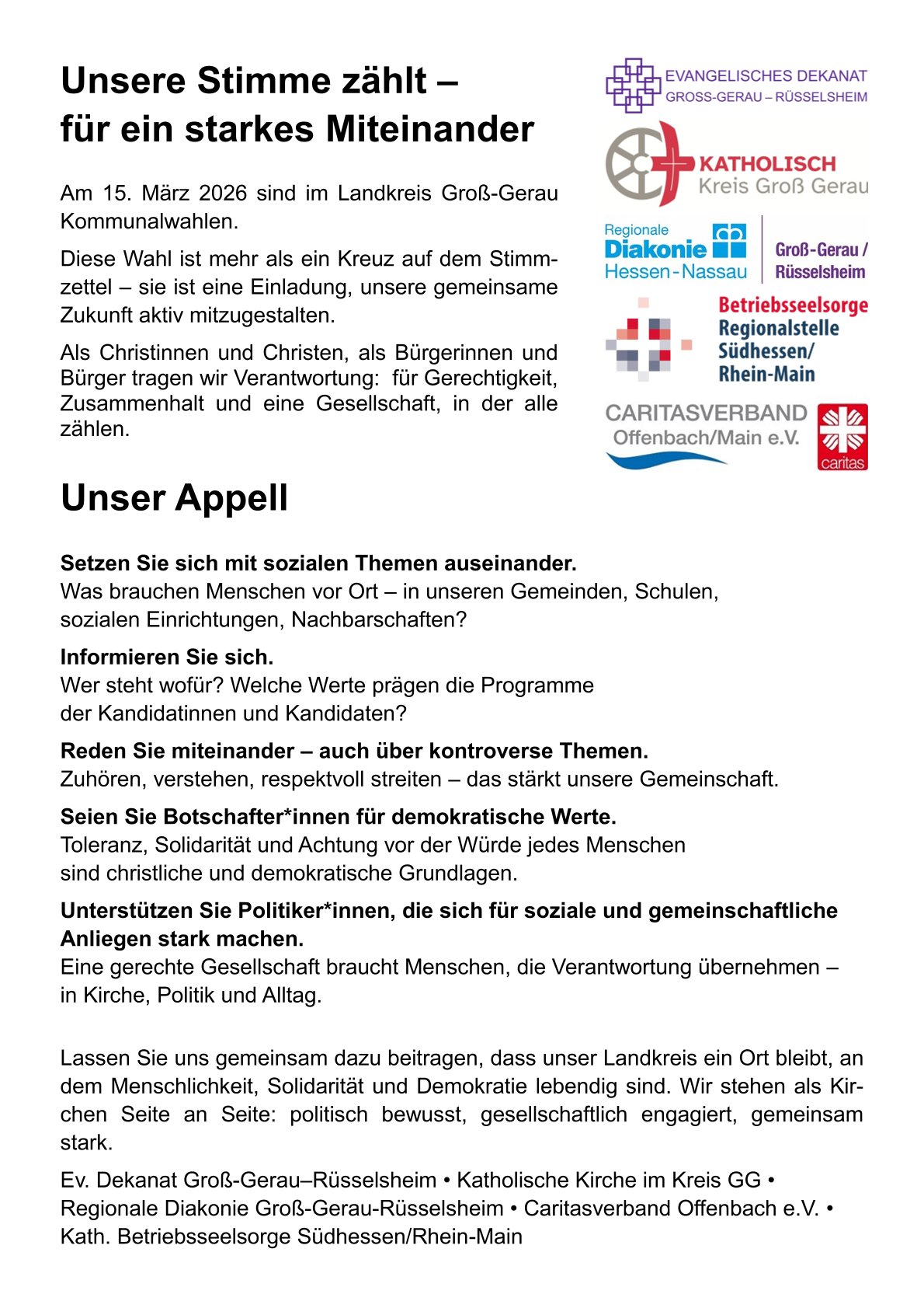 Appell der Kirchen zur Kommunalwahl 2026 | Katholische Kirche in Groß ...