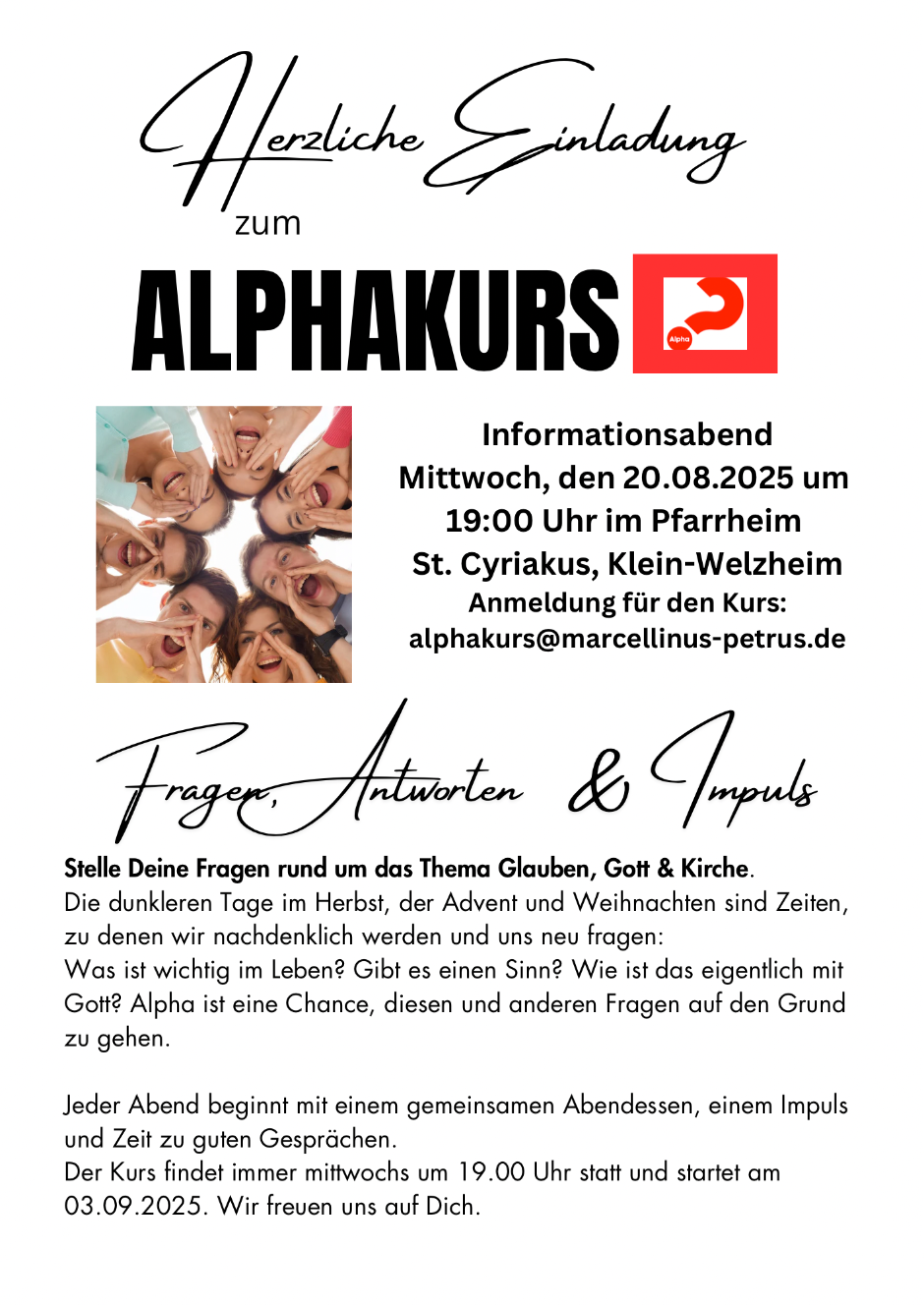 Alpha Kurs Herbst 2025 Pfarrei St. Kilian Mainflingen