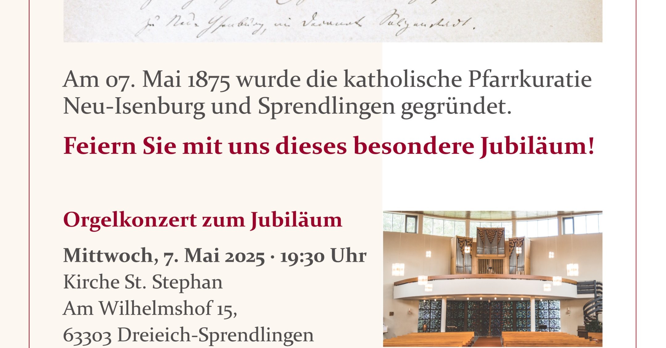 Einladung zur Jubiläumsfeier Pfarrei St. Josef Neu-Isenburg