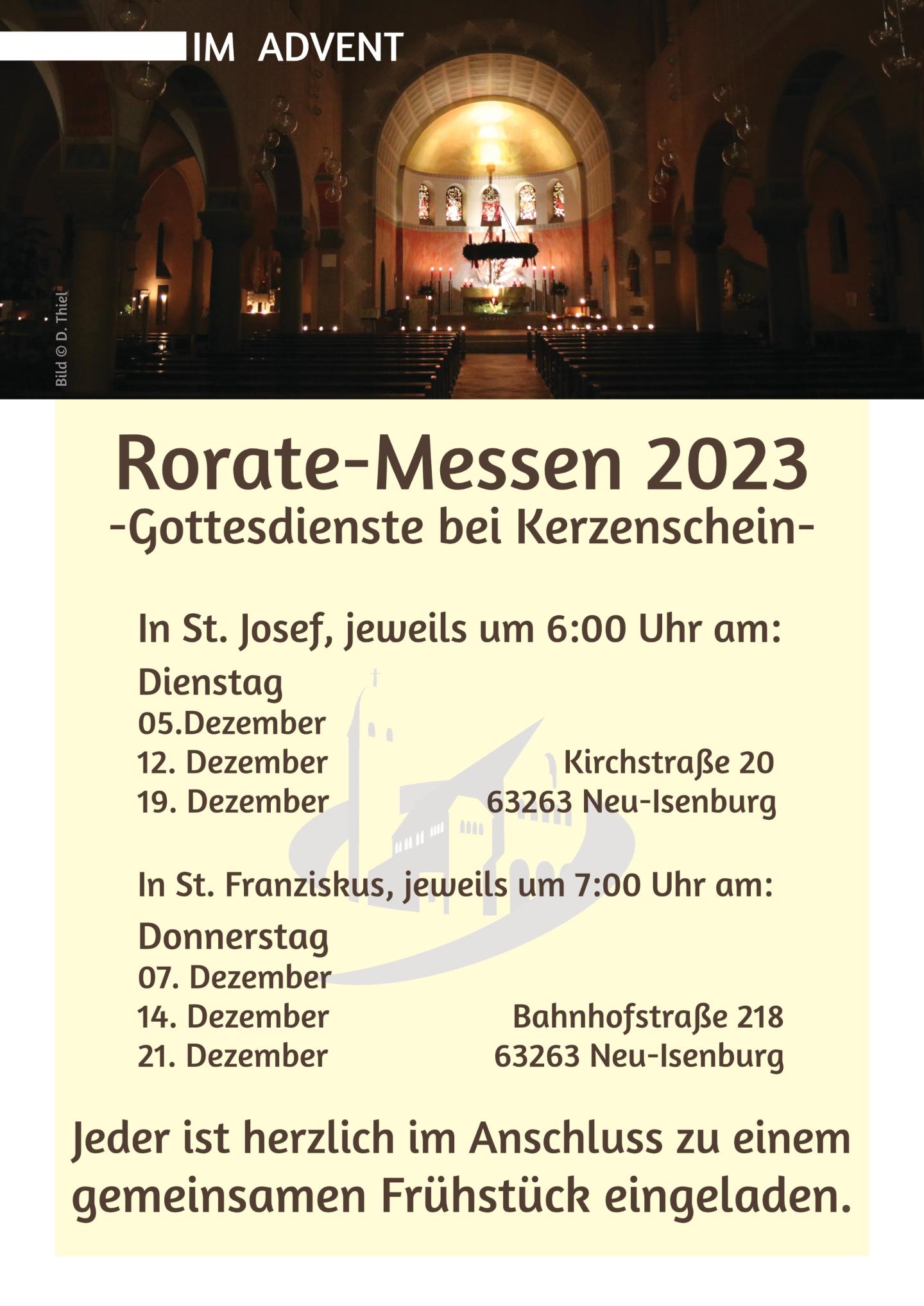 Rorate-Messen 2023 in St. Josef und St. Franziskus Pfarrei St. Josef Neu-Isenburg